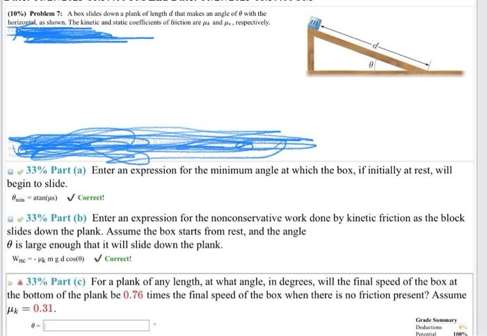 Solved (10\%) Problem 7: A box slides down a plank of length | Chegg.com