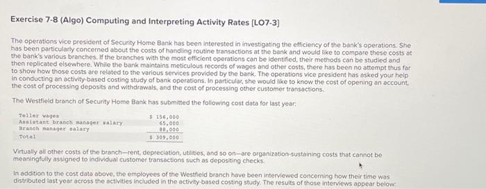 Solved Exercise 7-8 (Algo) Computing and Interpreting | Chegg.com