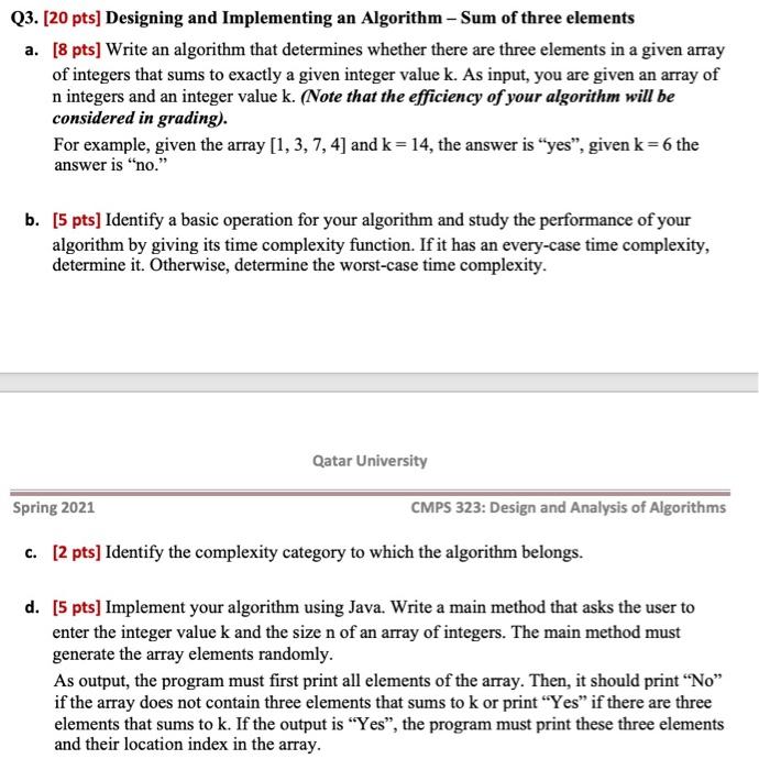 Solved Q3 20 Pts Designing And Implementing An Algorithm 4475