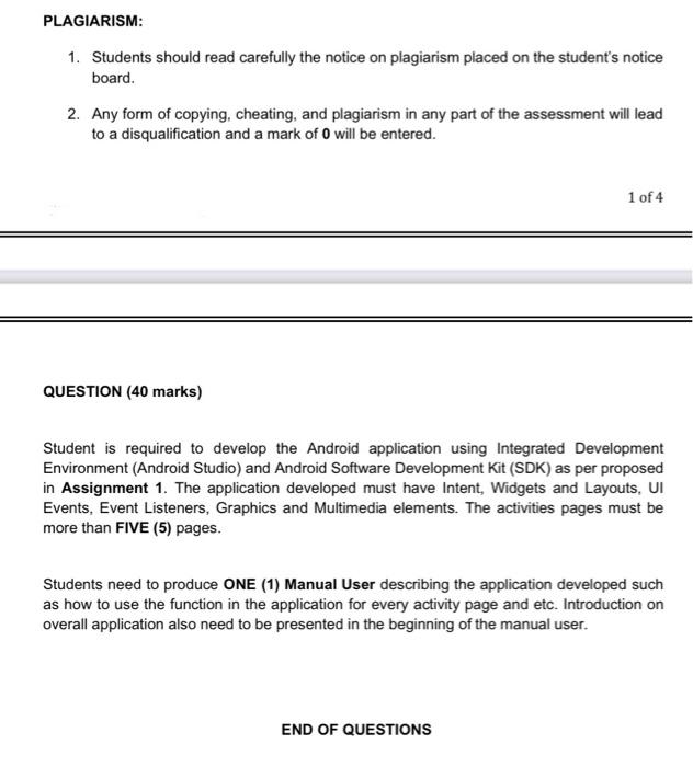 Solved PLAGIARISM: 1. Students should read carefully the | Chegg.com