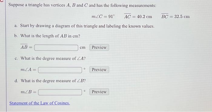 Solved Suppose a triangle has vertices A,B and C and has the | Chegg.com