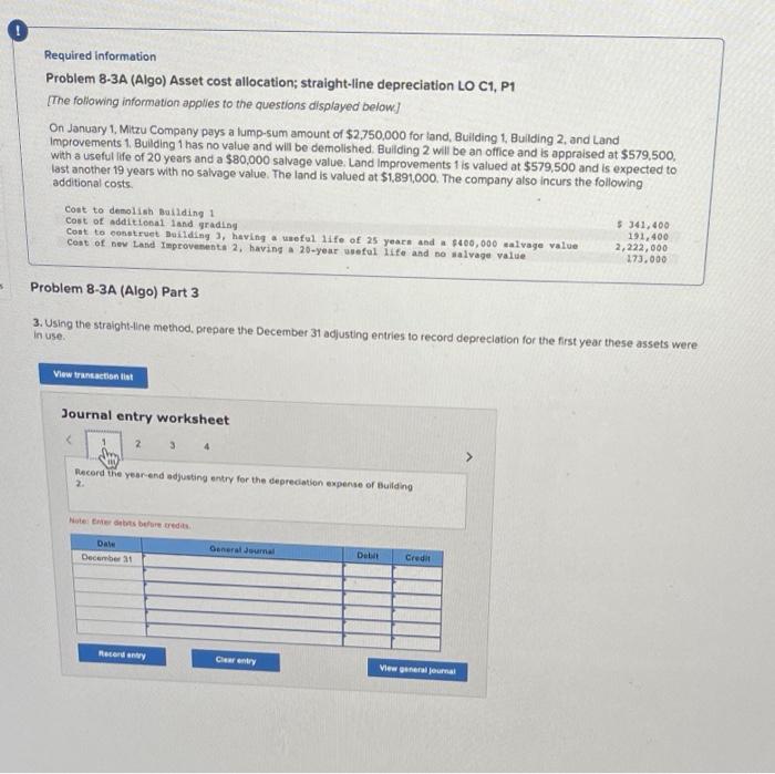 Solved Required information Problem 8-3A (Algo) Asset cost | Chegg.com