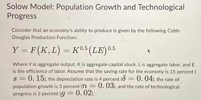 Solved Solow Model: Population Growth and Technological | Chegg.com