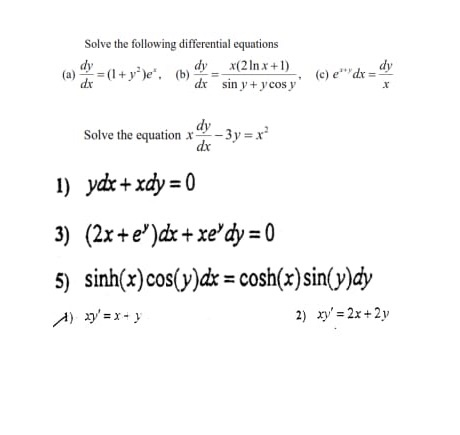 Solved Solve the following differential equations dy dyx(2 | Chegg.com