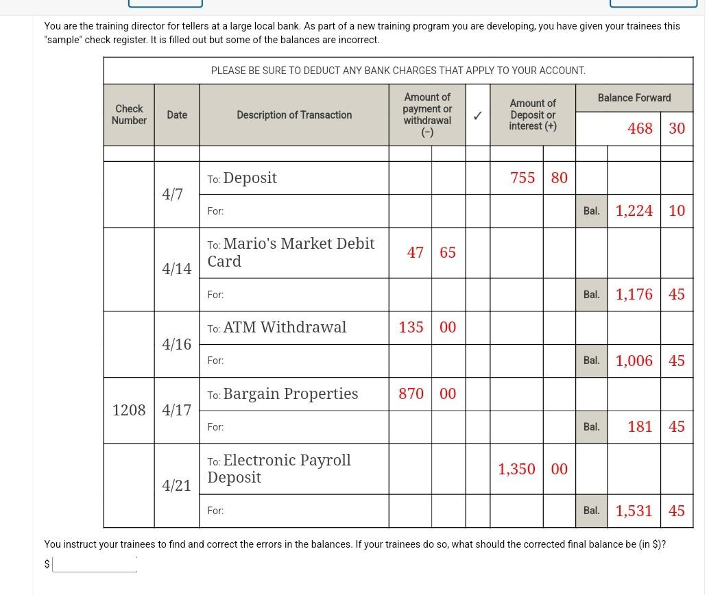 Solved You are the training director for tellers at a large | Chegg.com