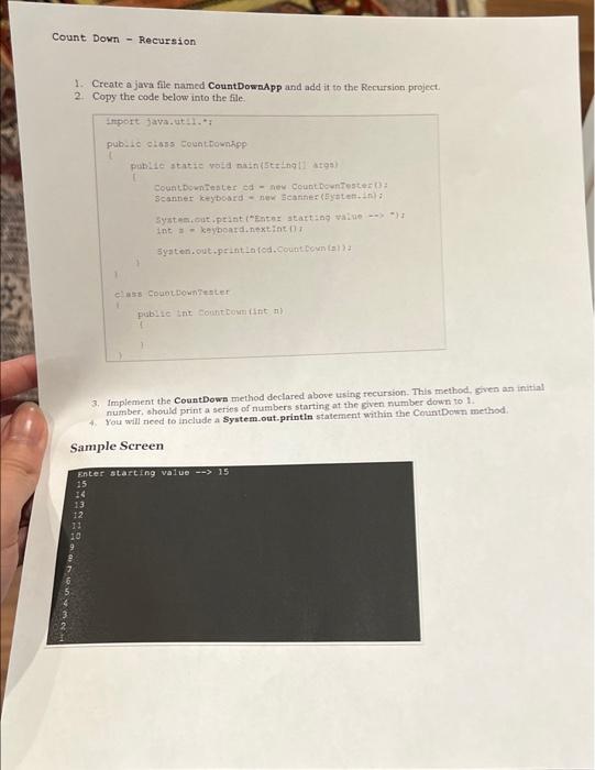 Solved 1. Create a java flie mamed CountDowaApP and add it | Chegg.com