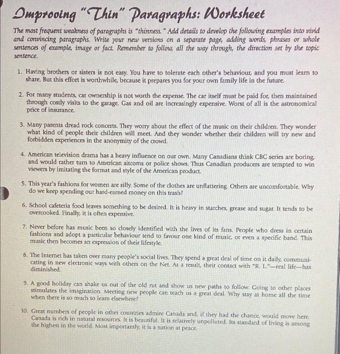 The most frequent weakness of paragraphs is | Chegg.com