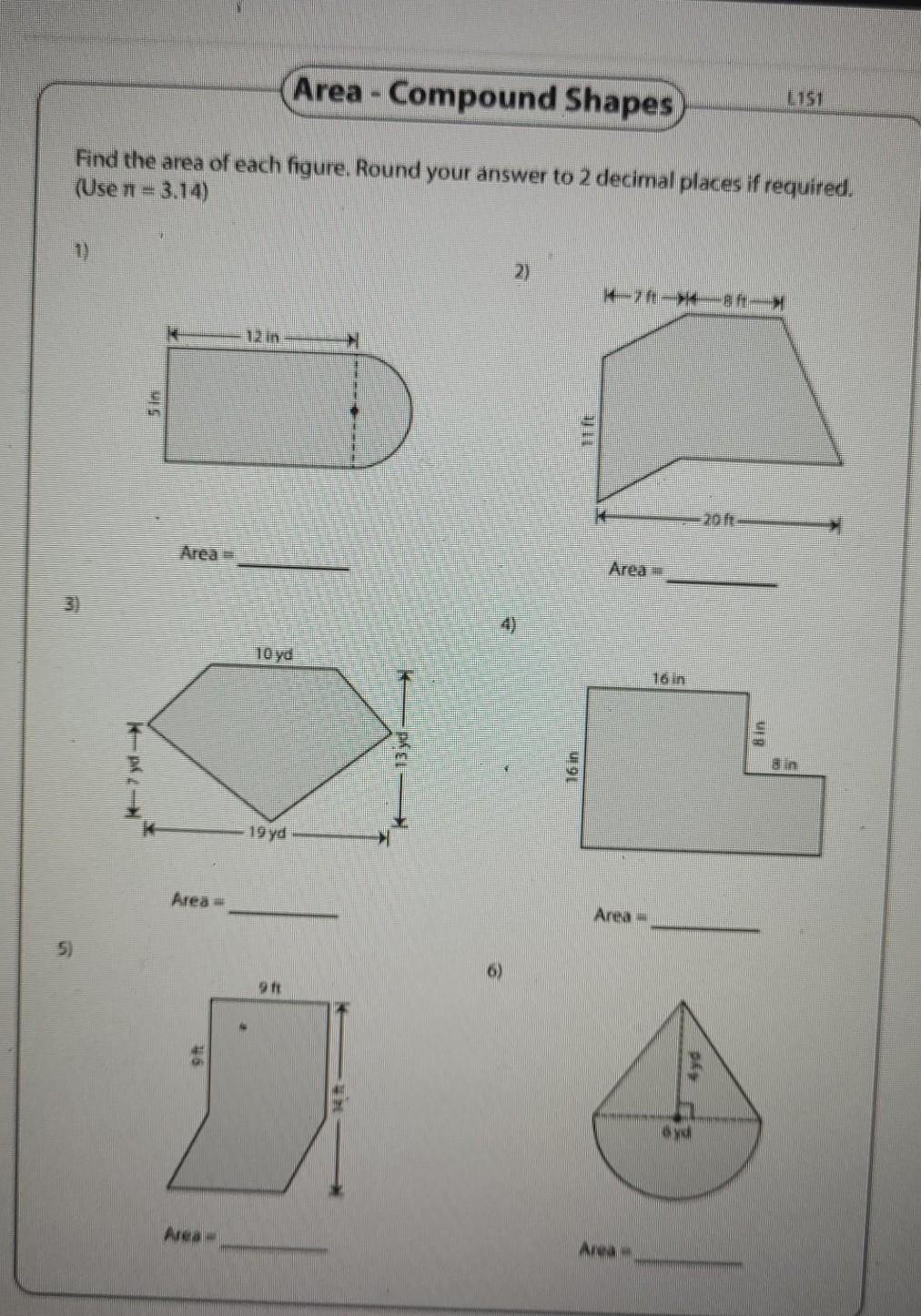 Solved Area - Compound Shapes Lisi Find the area of each | Chegg.com