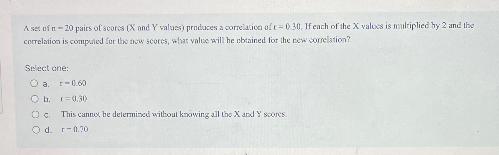 Solved A set of n=20 ﻿pairs of scores ( x ﻿and Y ﻿values) | Chegg.com