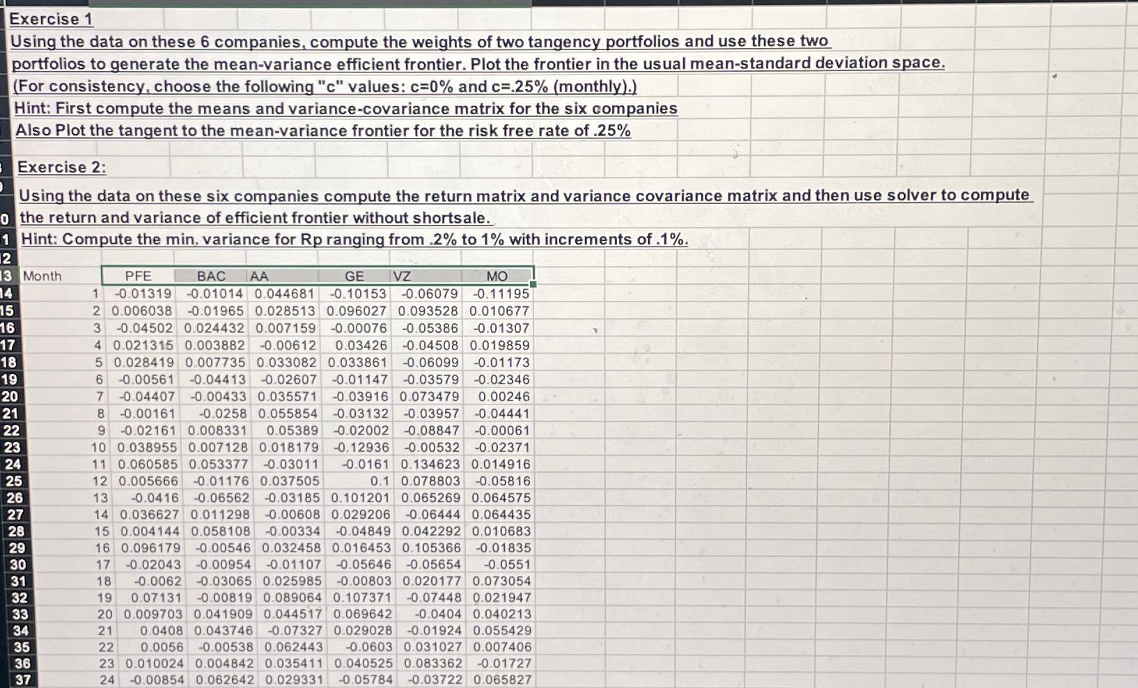Solved Exercise 1Using the data on these 6 ﻿companies, | Chegg.com