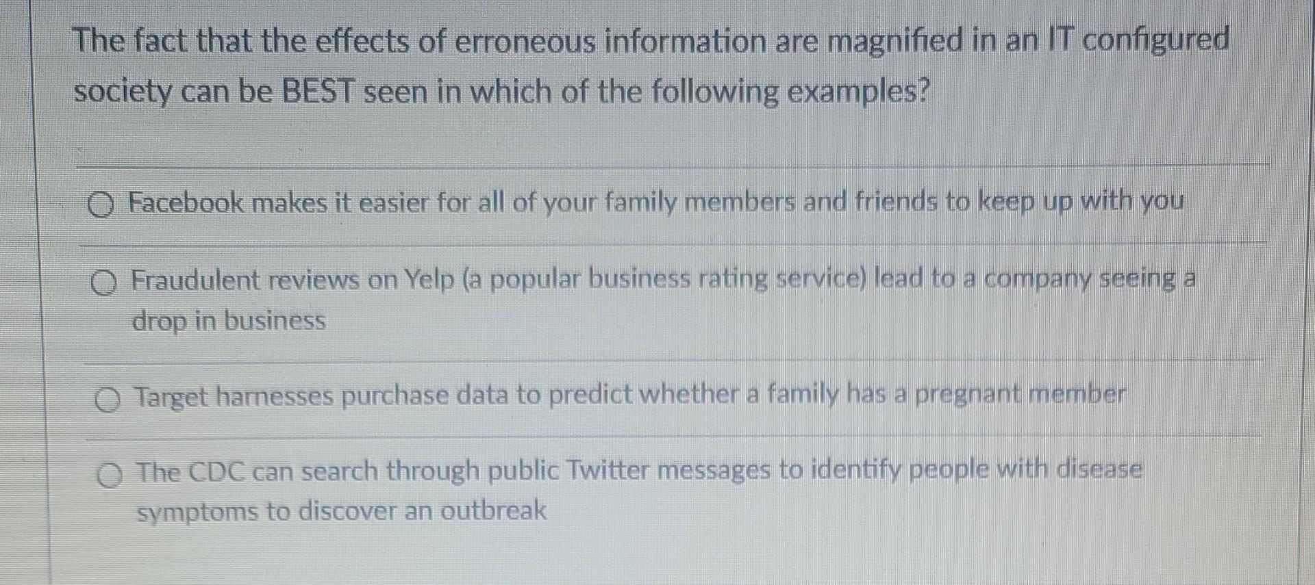 Solved The fact that the effects of erroneous information | Chegg.com