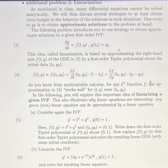 Solved Additional Problem 2 Linearization As Mentioned In