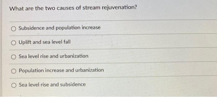 Solved What are the two causes of stream rejuvenation? | Chegg.com