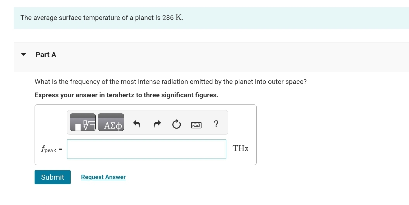 Solved The average surface temperature of a planet is 286 ﻿K | Chegg.com