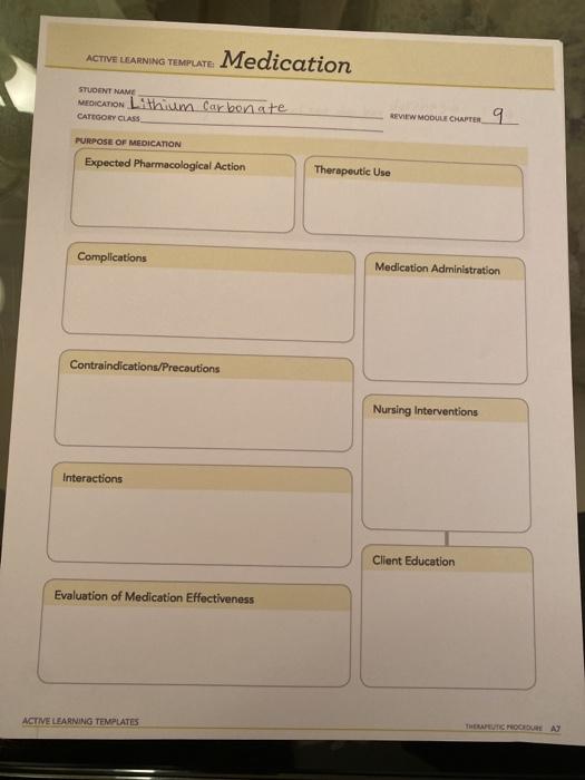 Solved ACTIVE LEARNING TEMPLATE Medication STUDENT NAME | Chegg.com