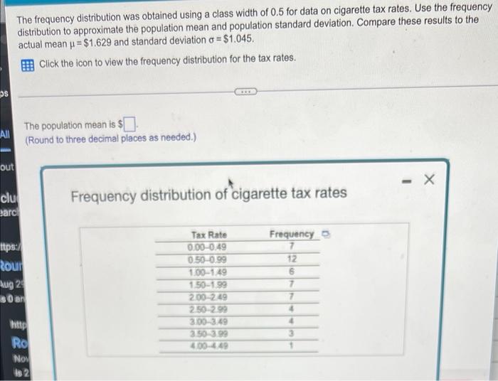 Solved The frequency distribution was obtained using a class | Chegg.com