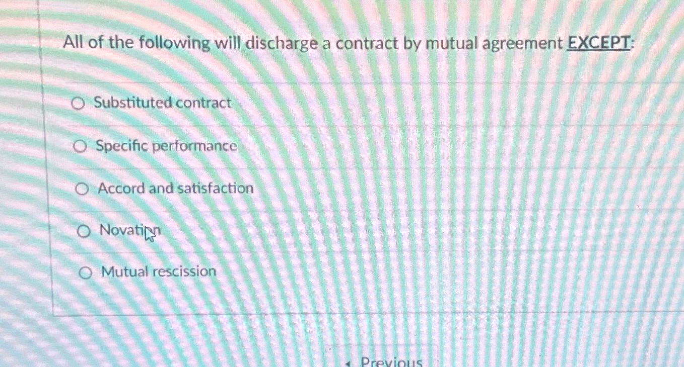 Solved All of the following will discharge a contract by | Chegg.com