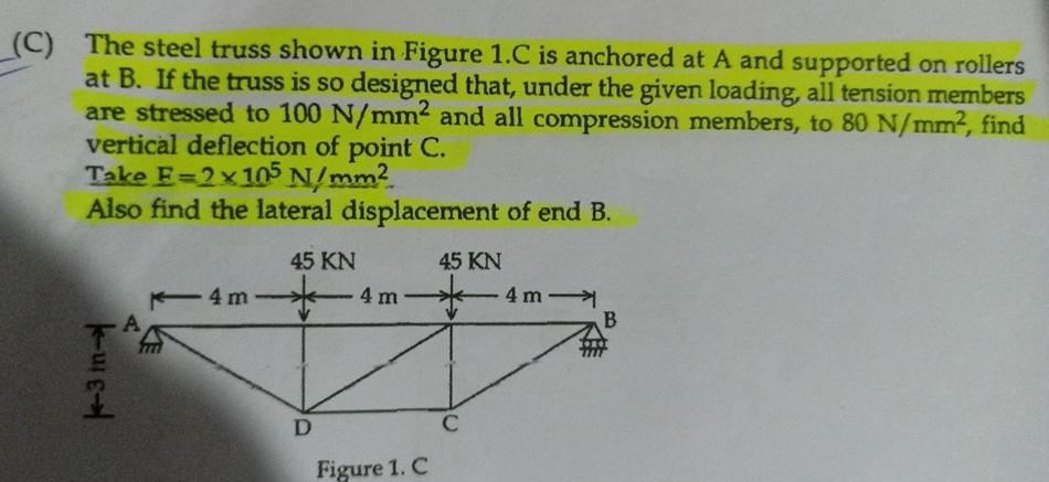 Solved (C) ﻿The steel truss shown in Figure 1.C is anchored | Chegg.com
