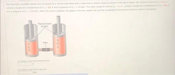 Solved Two thermally insulted vessels are connected by a | Chegg.com
