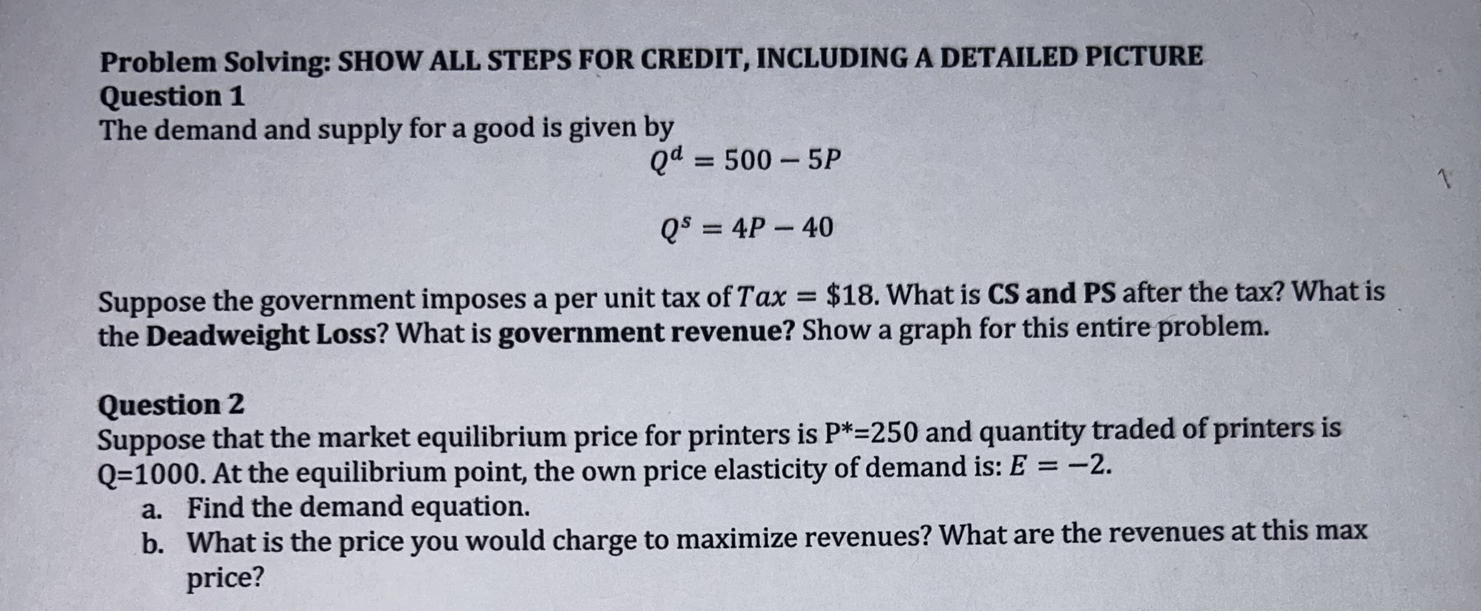 Solved Problem Solving: SHOW ALL STEPS FOR CREDIT, INCLUDING | Chegg.com