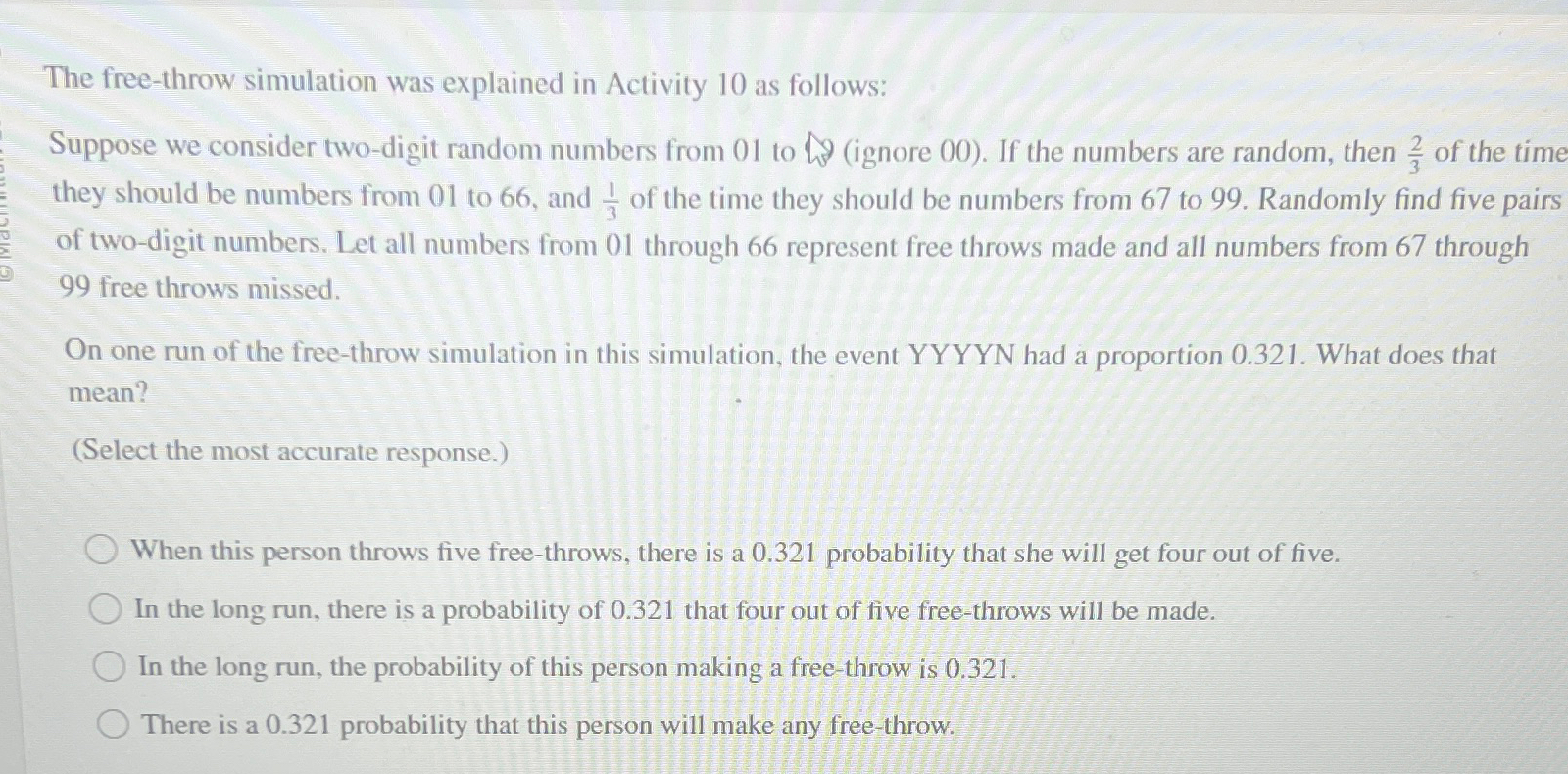 Solved The free-throw simulation was explained in Activity | Chegg.com