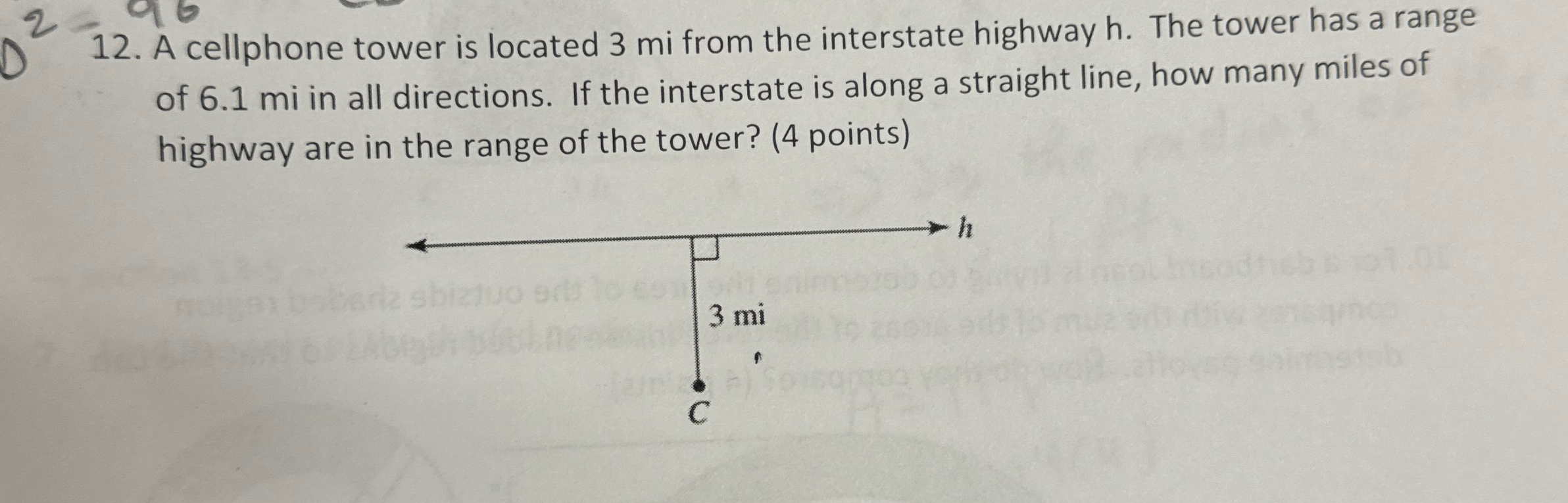 Solved A cellphone tower is located 3mi ﻿from the interstate | Chegg.com