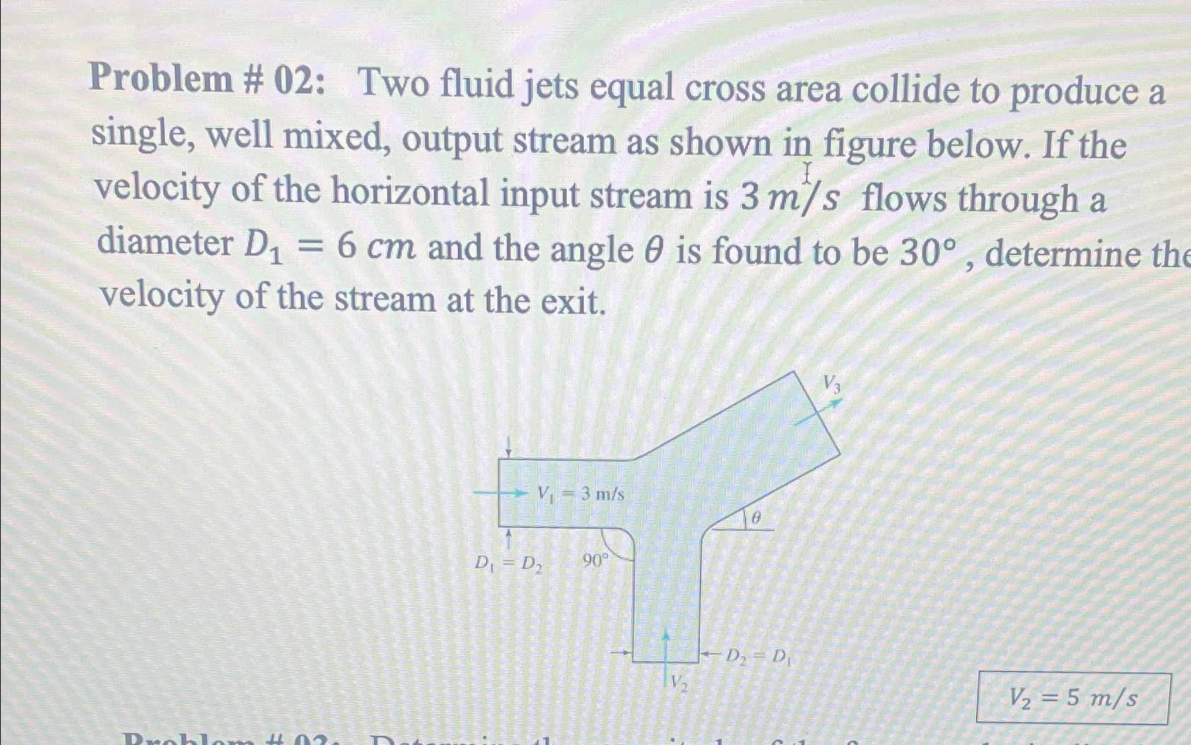 Solved Problem # 02: Two fluid jets equal cross area collide | Chegg.com