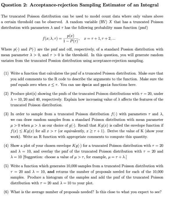 Solved Question 2: Acceptance-rejection Sampling Estimator | Chegg.com