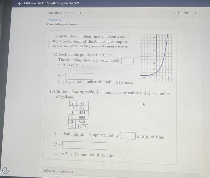 Solved Estimate the doubling time and construct a function | Chegg.com