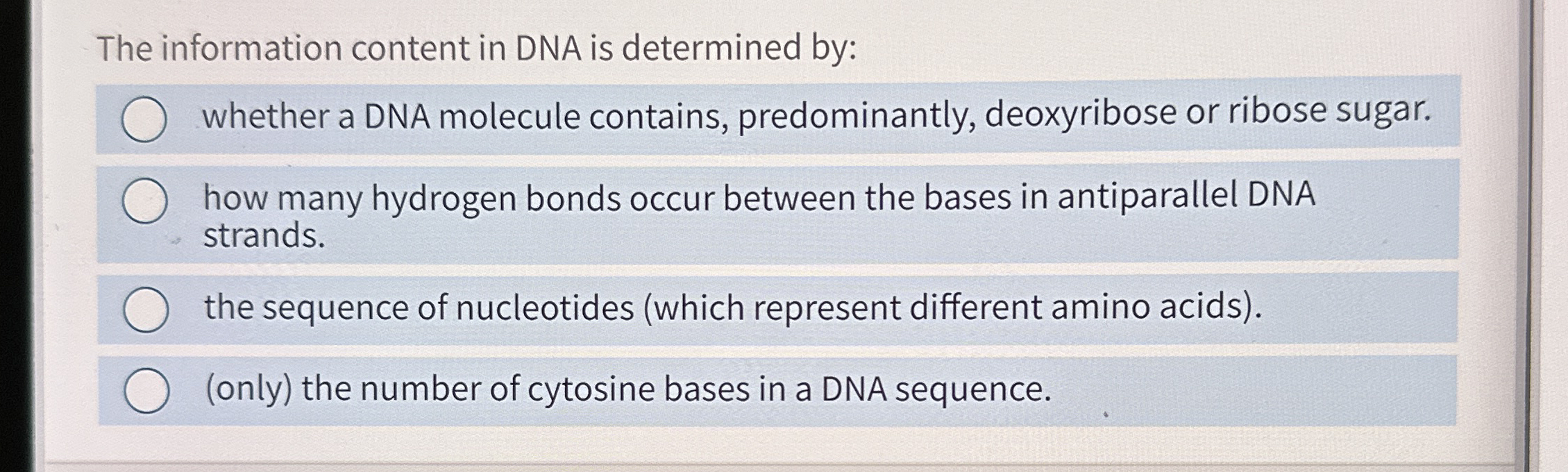Solved The information content in DNA is determined | Chegg.com