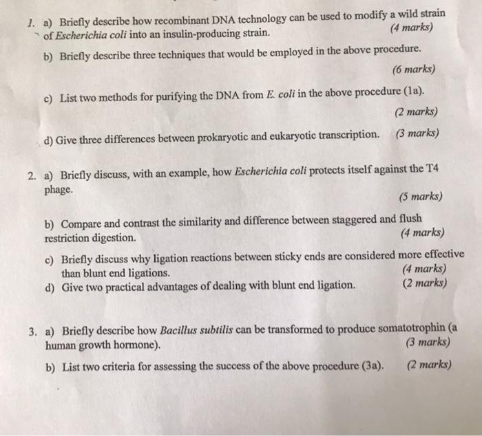 Solved 1. a) Briefly describe how recombinant DNA technology | Chegg.com