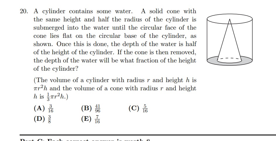 Solved A cylinder contains some water. A solid cone withthe | Chegg.com