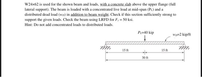 Solved W24x62 is used for the shown beam and loads, with a | Chegg.com