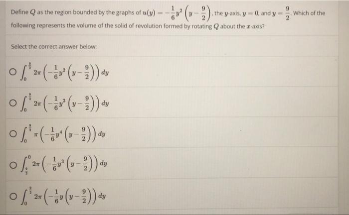 Solved Define Q as the region bounded by the graphs of uly) | Chegg.com