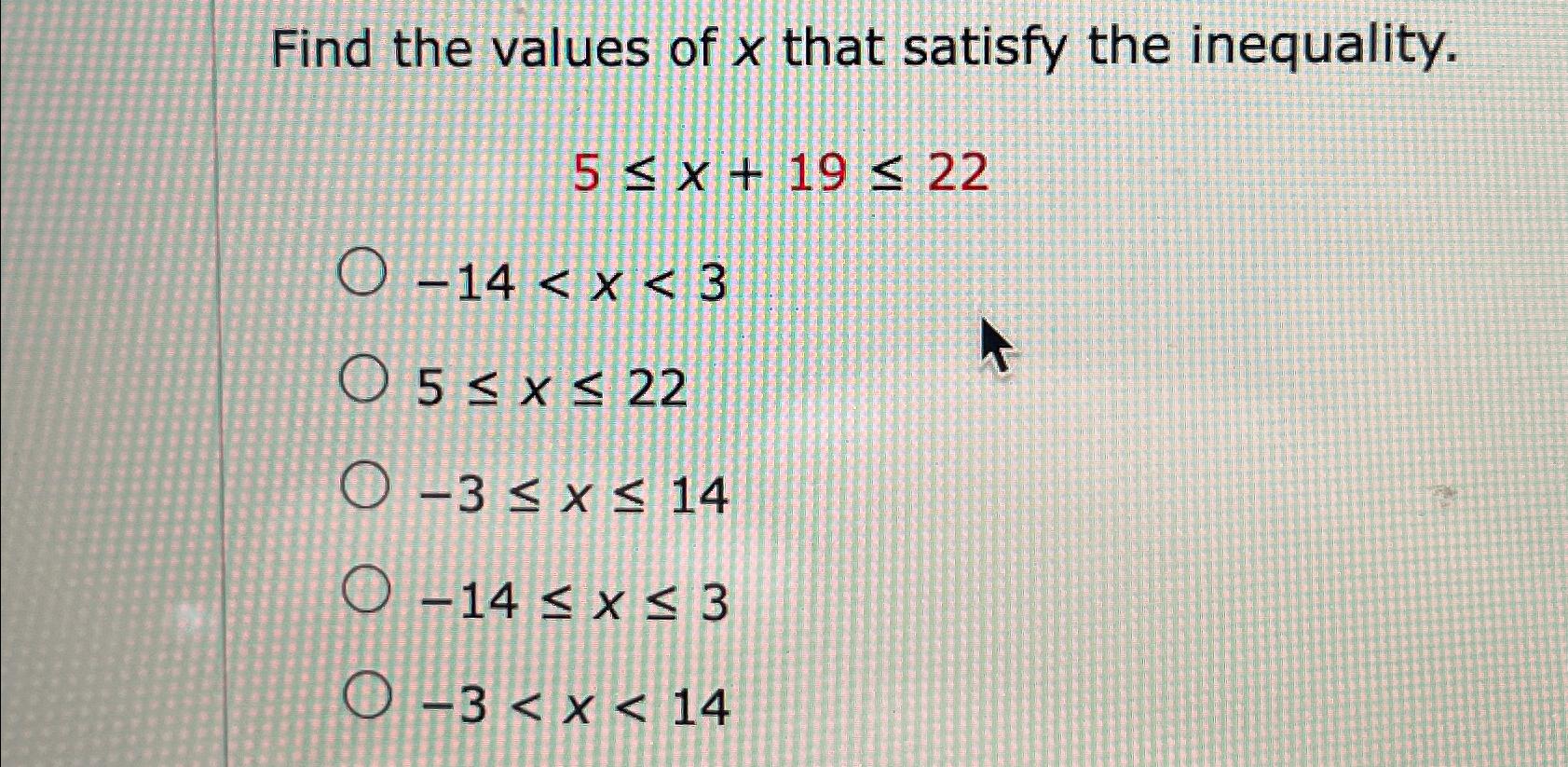 Solved Find the values of x ﻿that satisfy the | Chegg.com