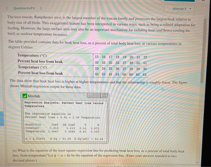Solved Question 8 of 9 > Attempt 9 - The toco toucan, | Chegg.com