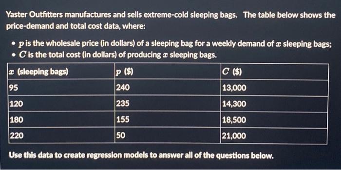 Solved Yaster Outfitters manufactures and sells extreme-cold | Chegg.com