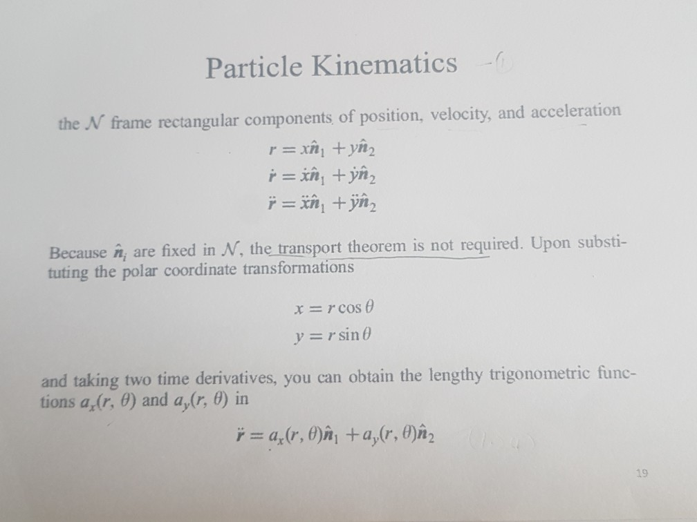 Particle Kinematics Using the transport theorem in | Chegg.com