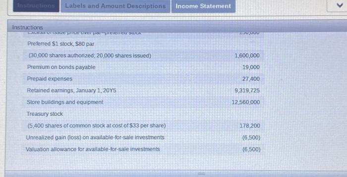 Solved Labels and Amount Descriptions Income StatementNote | Chegg.com
