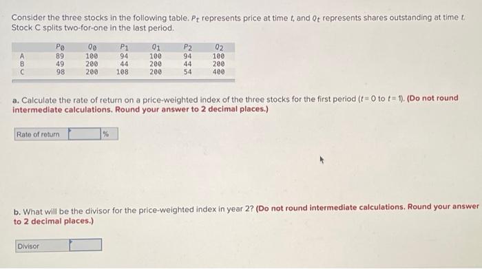 Solved Consider the three stocks in the following table. Pt | Chegg.com