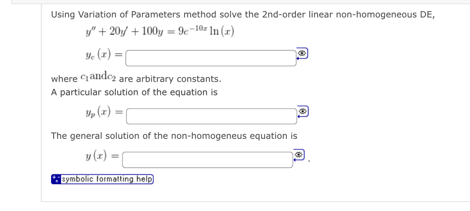 Solved Using Variation of Parameters method solve the | Chegg.com