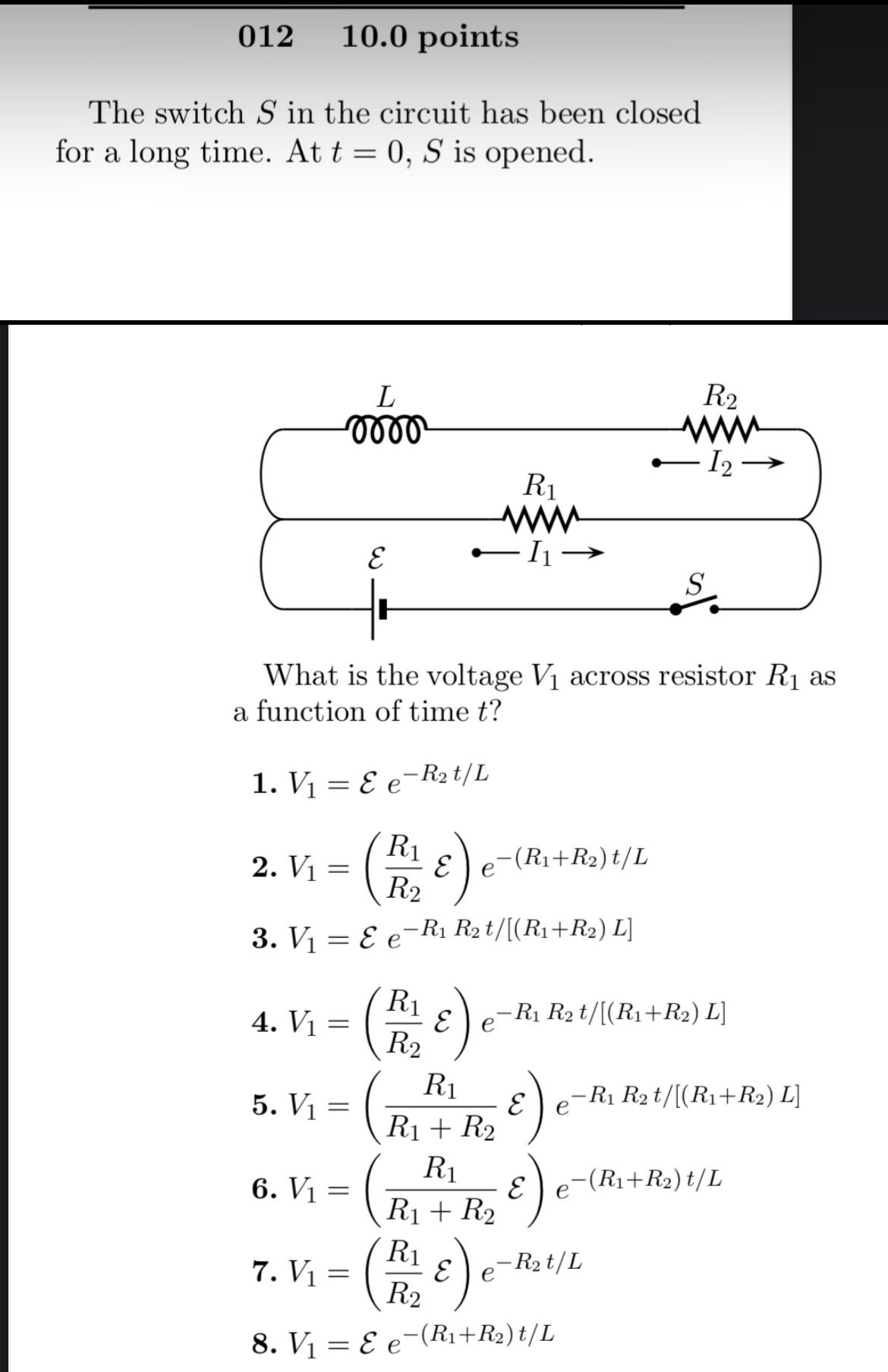 Solved 012,10.0 ﻿pointsThe switch S ﻿in the circuit has been | Chegg.com