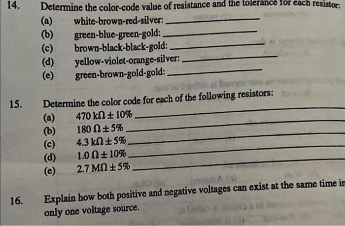 Solved 14. 15. 16. Determine the color-code value of | Chegg.com