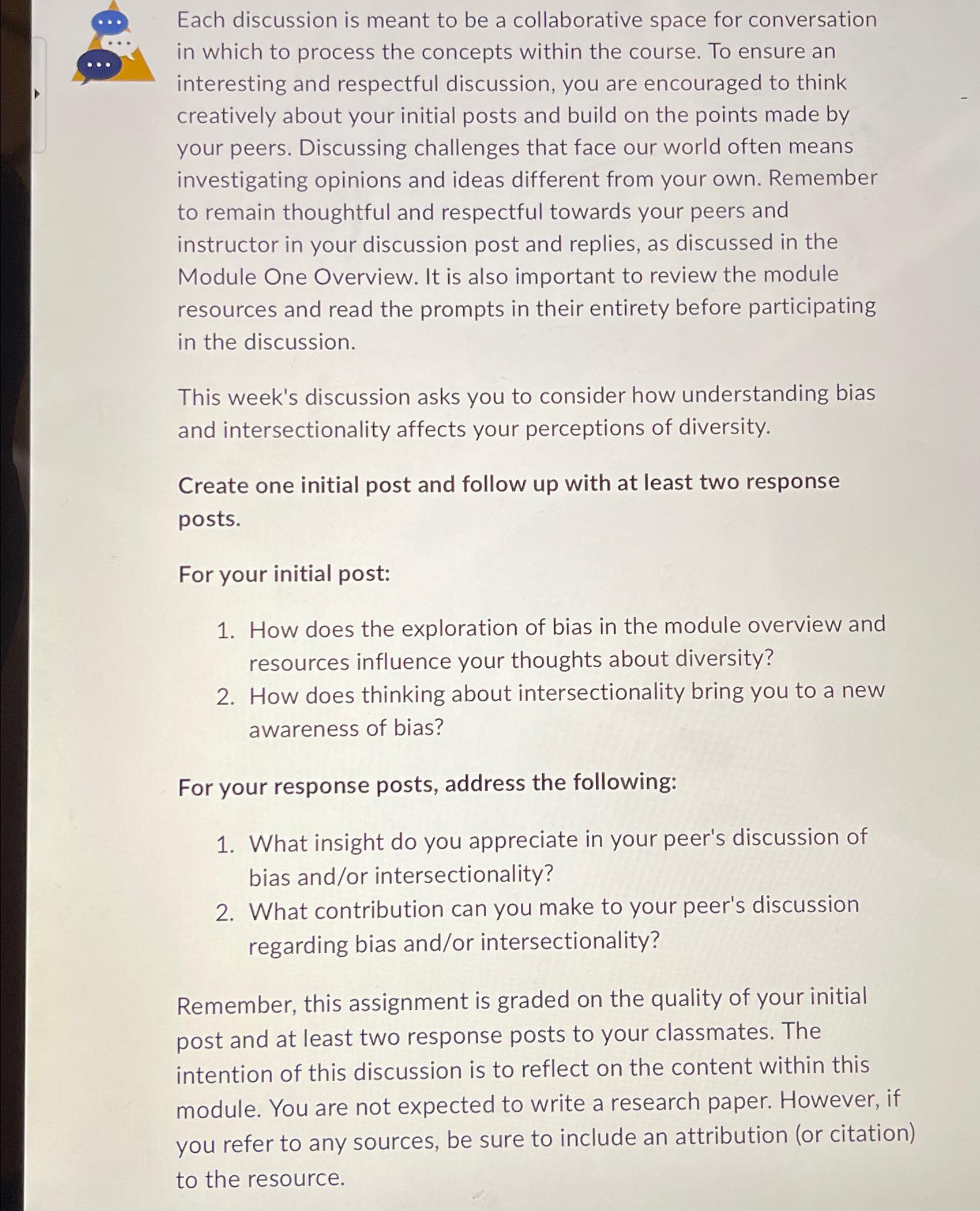 Solved Each discussion is meant to be a collaborative space | Chegg.com