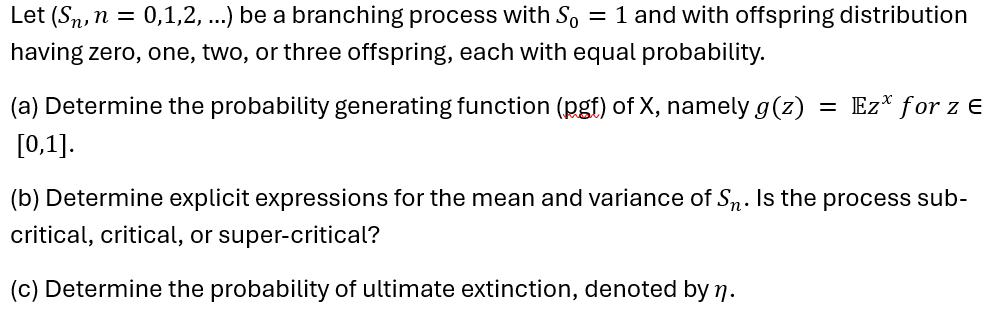 Solved Let (Sn,n=0,1,2,dots) ﻿be a branching process with | Chegg.com