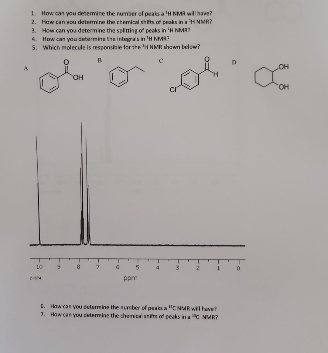 Solved 1. How can you determine the number of peaks a 1H NMR | Chegg.com