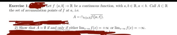 Solved Exercise 1. Let f:[a,b]→R be a continuous function, | Chegg.com