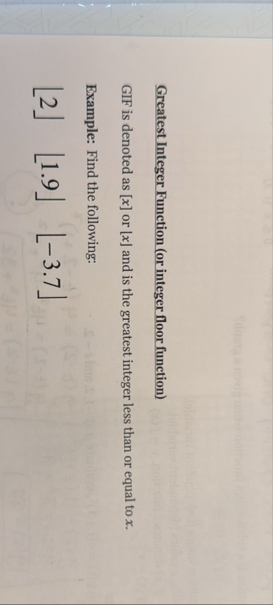 Solved Greatest Integer Function (or integer floor | Chegg.com