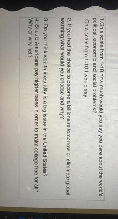 Solved 1.On a scale from 1-10 how much would you say you | Chegg.com