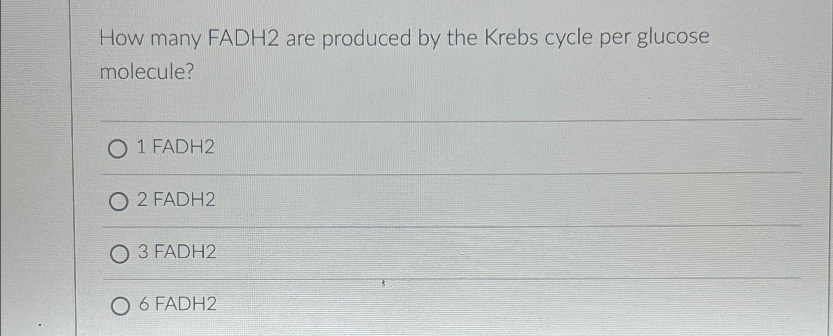 Solved How many FADH2 ﻿are produced by the Krebs cycle per | Chegg.com